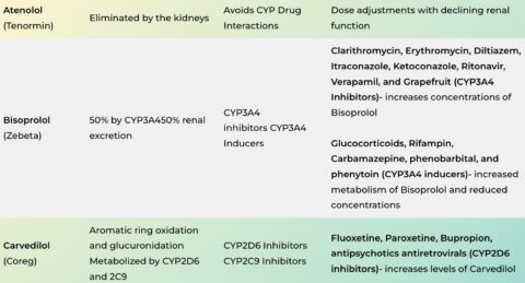 Beta-Blocker Interactions and CYP Enzymes - Free Table - Med Ed 101